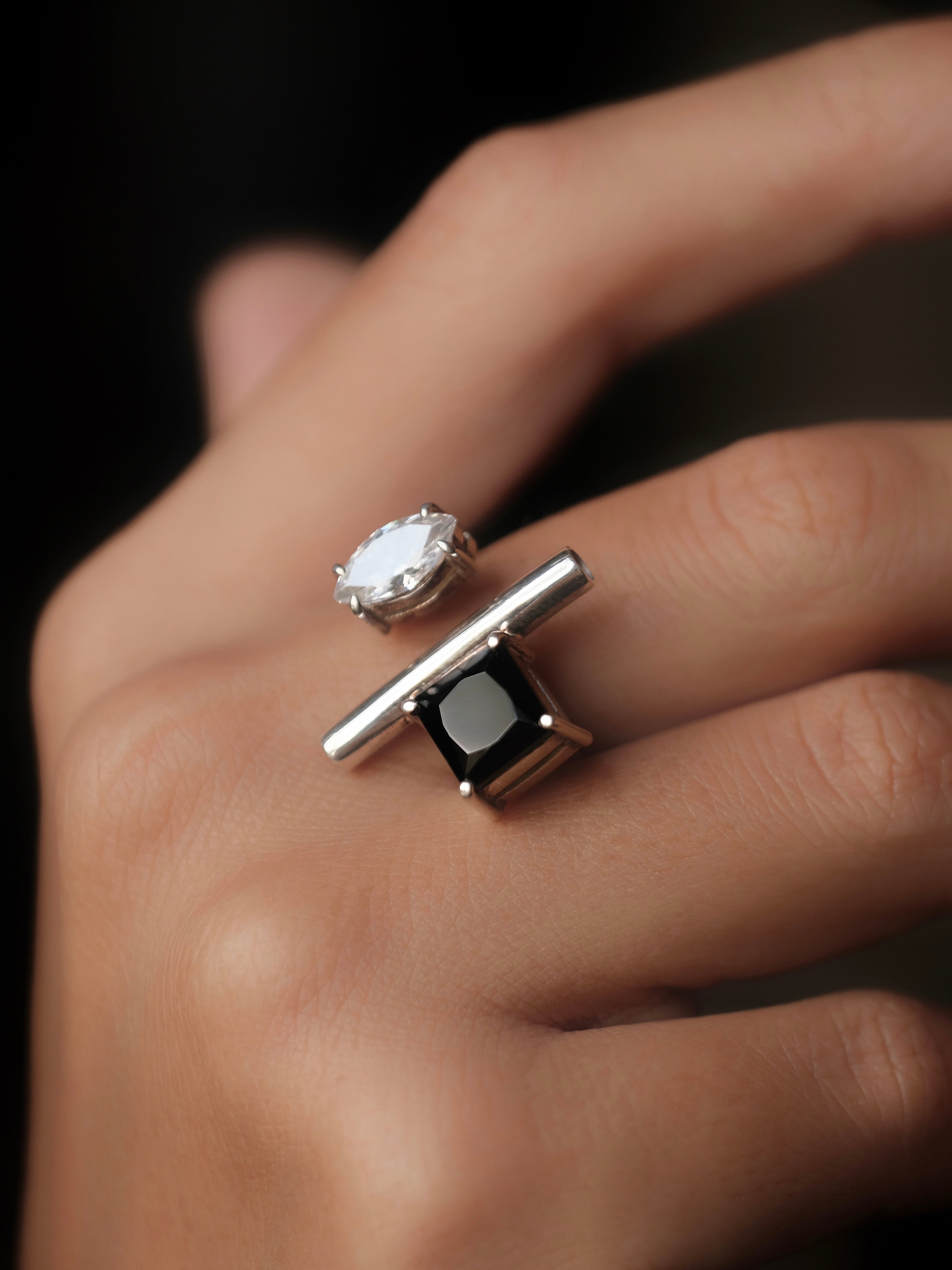 EMMA Black Spinel Silver Ring by Monad Design